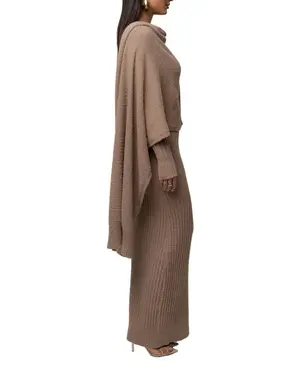 JLUXLABEL First Class Ribbed Maxi Dress With Shawl - Beige