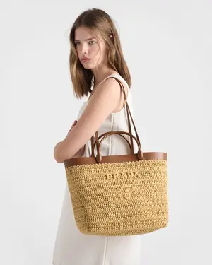 Prada Medium Crochet And Leather Tote Bag