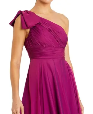 Mac Duggal Tied One-shoulder Cut-out Flowy Gown - Raspberry