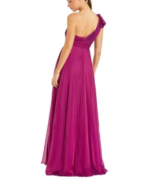 Mac Duggal Tied One-shoulder Cut-out Flowy Gown - Raspberry
