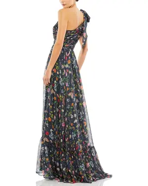 Mac Duggal Petite One-shoulder Cut-out Gown - Navy Multi