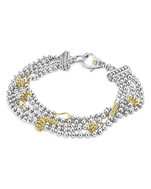 Lagos Sterling & 18k Yellow Gold Five Strand Chain Bracelet - Silver