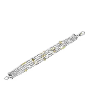 Lagos Sterling & 18k Yellow Gold Five Strand Chain Bracelet - Silver