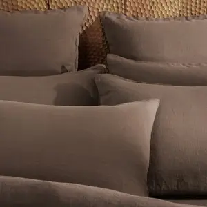 HAMAM Wrinkle Washed Linen Casual Pillowcase Pair, Queen - Mocha