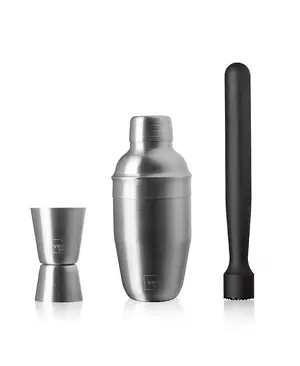 VACU VIN Bar In A Box Cocktail Set, 3 Piece - Silver
