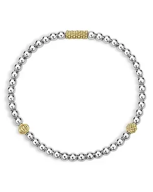 Lagos Sterling And 18k Yellow Gold Caviar Icon Stretch Bracelet - Silver