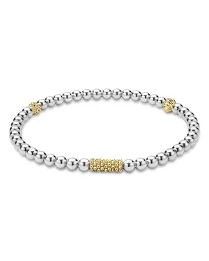 Lagos Sterling And 18k Yellow Gold Caviar Icon Stretch Bracelet