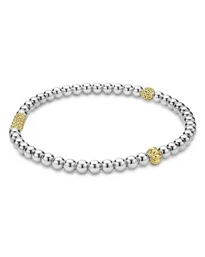 Lagos Sterling And 18k Yellow Gold Caviar Icon Stretch Bracelet