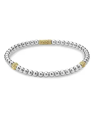 Lagos Sterling And 18k Yellow Gold Caviar Icon Stretch Bracelet