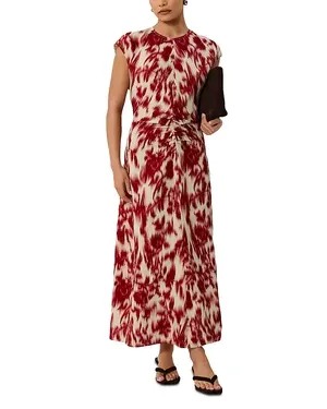 Whistles Blurred Floral Crepe Midi Dress