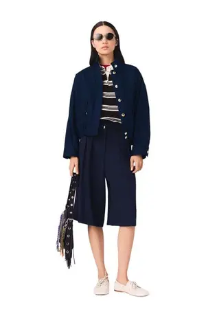 Maje Cotton Bomber Jacket - Navy