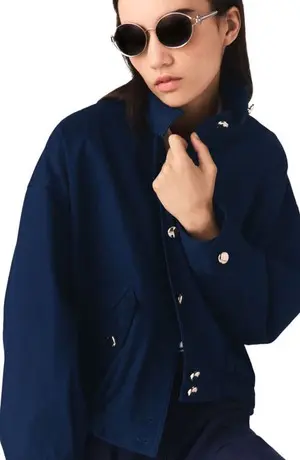 Maje Cotton Bomber Jacket - Navy