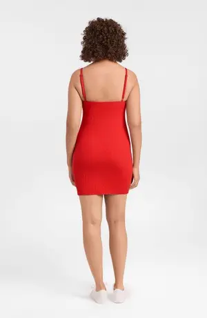 S3 APPAREL Sculpting Ribbed Scoop Neck Mini Dress - Scarlet Rib