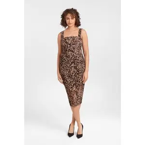 S3 APPAREL Sculpting Shapewear Draped Mesh Midi Dress - Dolce Leopard