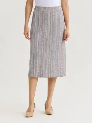 Misook Textured Stripe Knit Midi Skirt - Biscotti/powder Blue