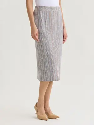 Misook Textured Stripe Knit Midi Skirt - Biscotti/powder Blue