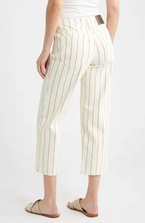 CITY BLUES Stripe Crop Straight Leg Jeans