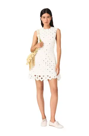 Maje Mirrored Crochet Mini Dress - White