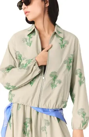 Maje Embroidered Technical Bomber Jacket - Beige