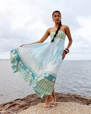SMWR. BY THE SOMEWHERE CO Swan Lake Printed Linen Maxi Dress