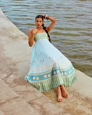 SMWR. BY THE SOMEWHERE CO Swan Lake Printed Linen Maxi Dress