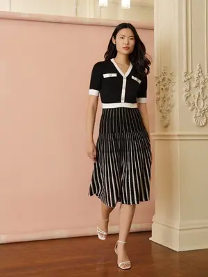 Misook Fit & Flare Two-tone Knit Midi Dress