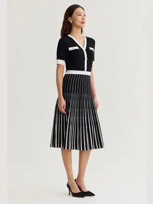 Misook Fit & Flare Two-tone Knit Midi Dress