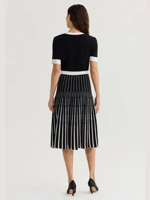 Misook Fit & Flare Two-tone Knit Midi Dress