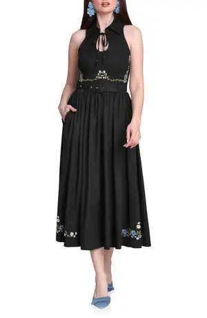 Avec Les Filles Placed Floral Embroidery Dress