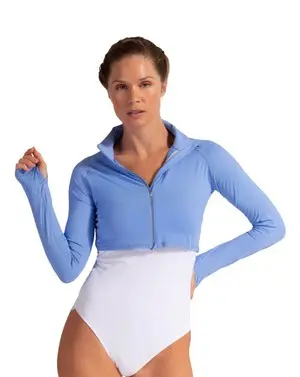BLOQUV Long Sleeve Full Zip Crop Top Sun Shirt For Uv Protection - Indigo