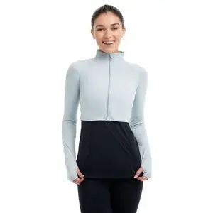 BLOQUV Long Sleeve Full Zip Crop Top Sun Shirt For Uv Protection - Soft Gray