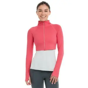 BLOQUV Long Sleeve Full Zip Crop Top Sun Shirt For Uv Protection - Watermelon