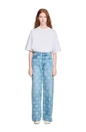 Sandro Floral Print Wide-leg Jeans - Blue Jean