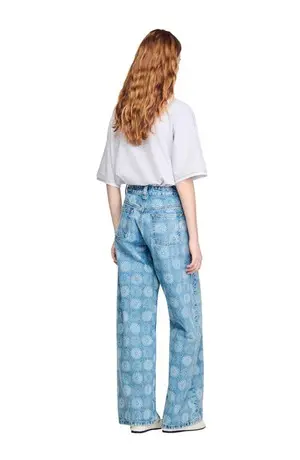 Sandro Floral Print Wide-leg Jeans - Blue Jean