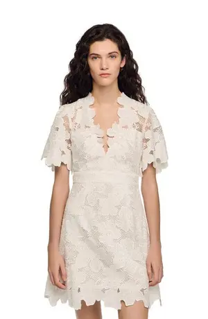 Sandro Floral Guipure Lace Mini Dress - White