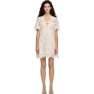 Sandro Floral Guipure Lace Mini Dress - White