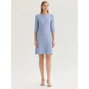 Misook Tweed Knit Sheath Dress - Blue/charmeuse/biscotti