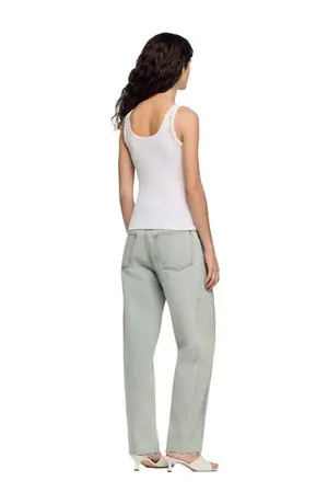Sandro Ribbed Vest Top With Lace Inserts - White