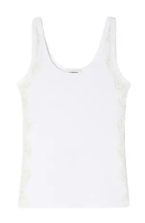 Sandro Ribbed Vest Top With Lace Inserts - White
