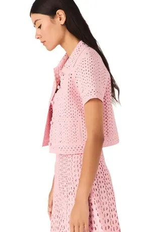 Maje Cropped Crochet Rhinestone Cardigan