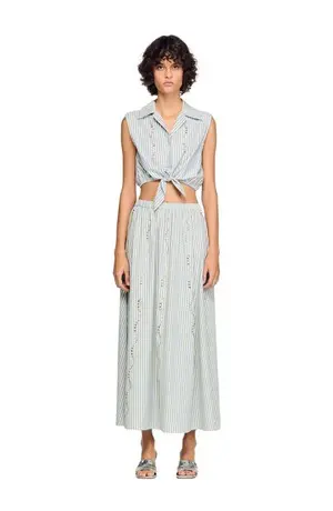 Sandro Striped Rhinestone Shirt - Blue