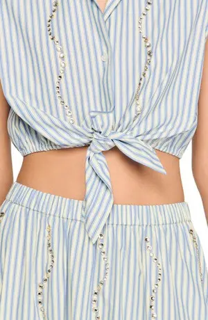 Sandro Striped Rhinestone Shirt - Blue