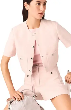 Maje Short-sleeved Tweed Jacket - Pink