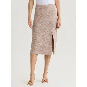 Misook Tonal Tweed Straight Knit Skirt - Beige