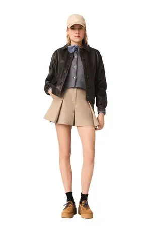 Maje Cropped Leather Aviator Jacket