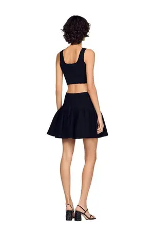 Sandro Cropped Decorative Knit Sweater - Black