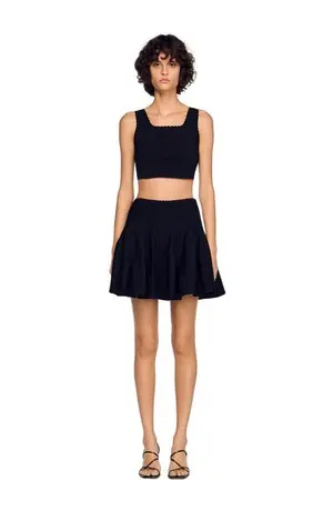 Sandro Cropped Decorative Knit Sweater - Black