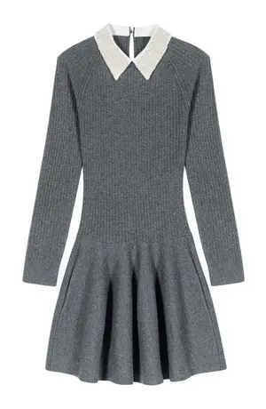 Maje Beaded-collar Knit Dress - Grey
