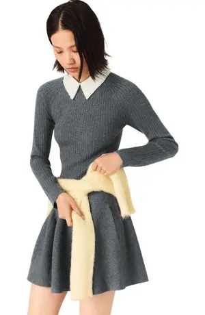 Maje Beaded-collar Knit Dress - Grey