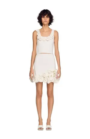 Sandro Floral Knit Crop Top - White